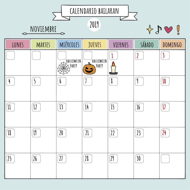 Calendario Noviembre - Festivos y Actividades Bailaran
